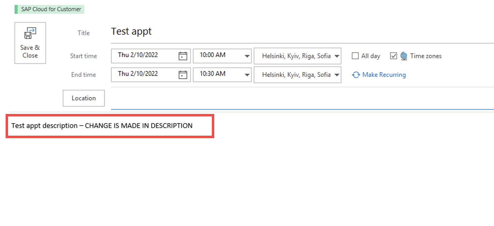 Calendar items conflicts resolution - SAP Cloud for Customer Server-Side Integration (SSI)