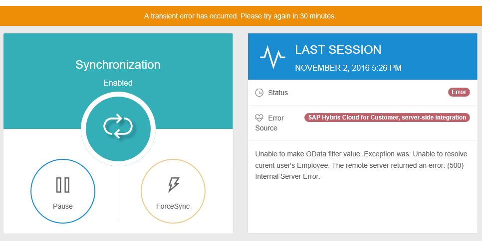 Synchronization errors - SAP Cloud for Customer Server-Side Integration (SSI)